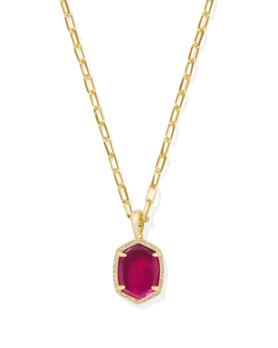 Daphne Gold Pave Frame Short Pendant Necklace in Berry Mica ...