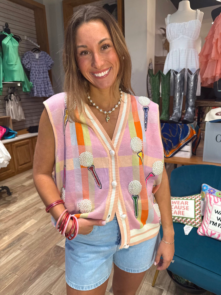 Light Pink Plaid Golf Tee Time Sweater Vest – Honeysuckle Rose Boutique